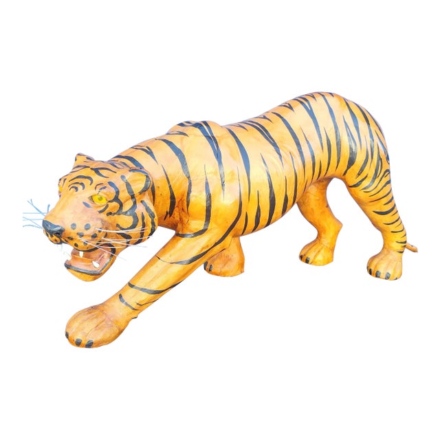 Vintage Large Leather Wrapped Whimsical Tiger Decorative Statue Room ...