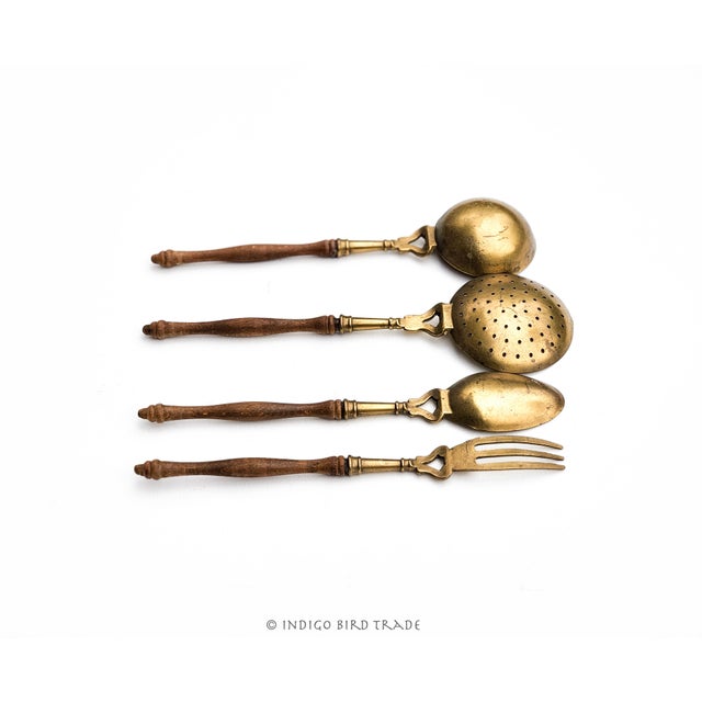 Antique French Cooking Utensils Brass Set of 5 With Wooden Handles ...