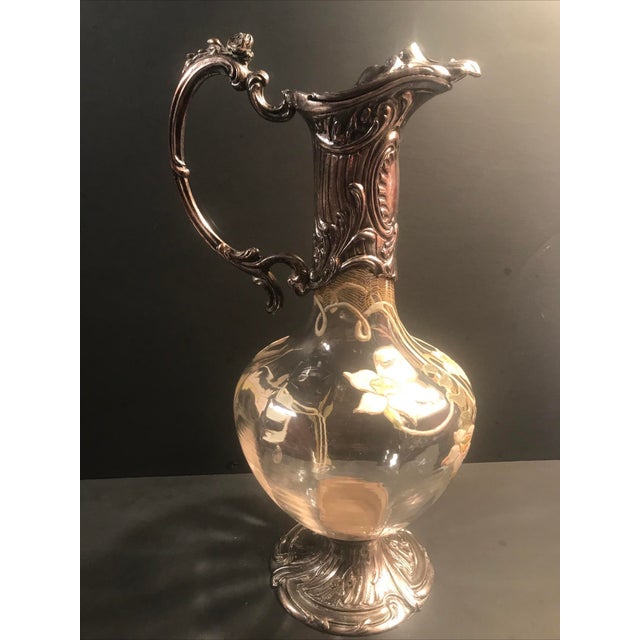 Silvered Mounted Rococo Moser Style Glass Pitcher, Czechoslovakia ...