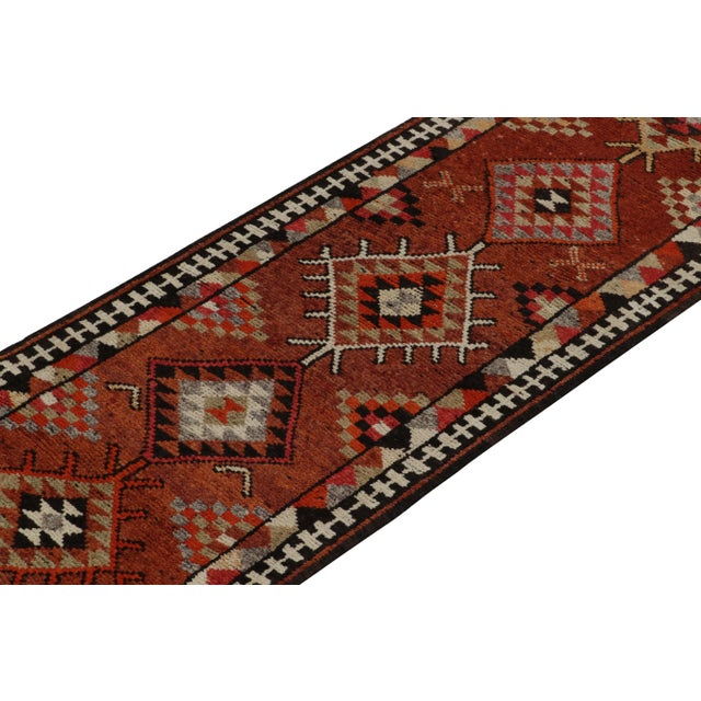 Vintage Turkish Runner in Rust Red and Brown With Colorful Geometric ...