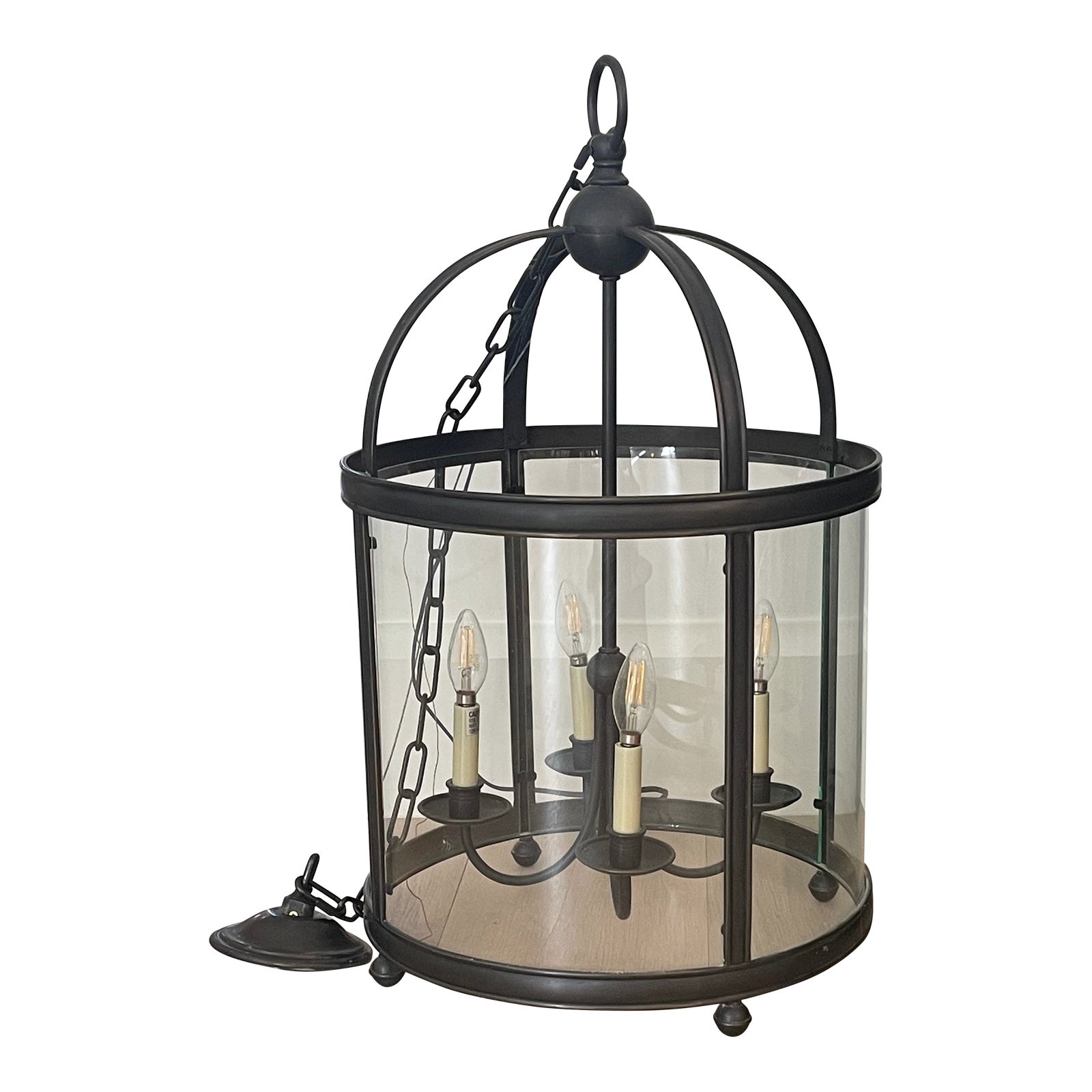 Vintage Very Large Bronze and Glass Round Lantern | Chairish