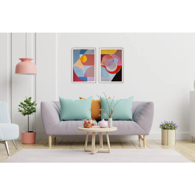 2023 "Eclipse Reflection on a Building" Neo-Constructivist Modern Acrylic Painting on Watercolor ...