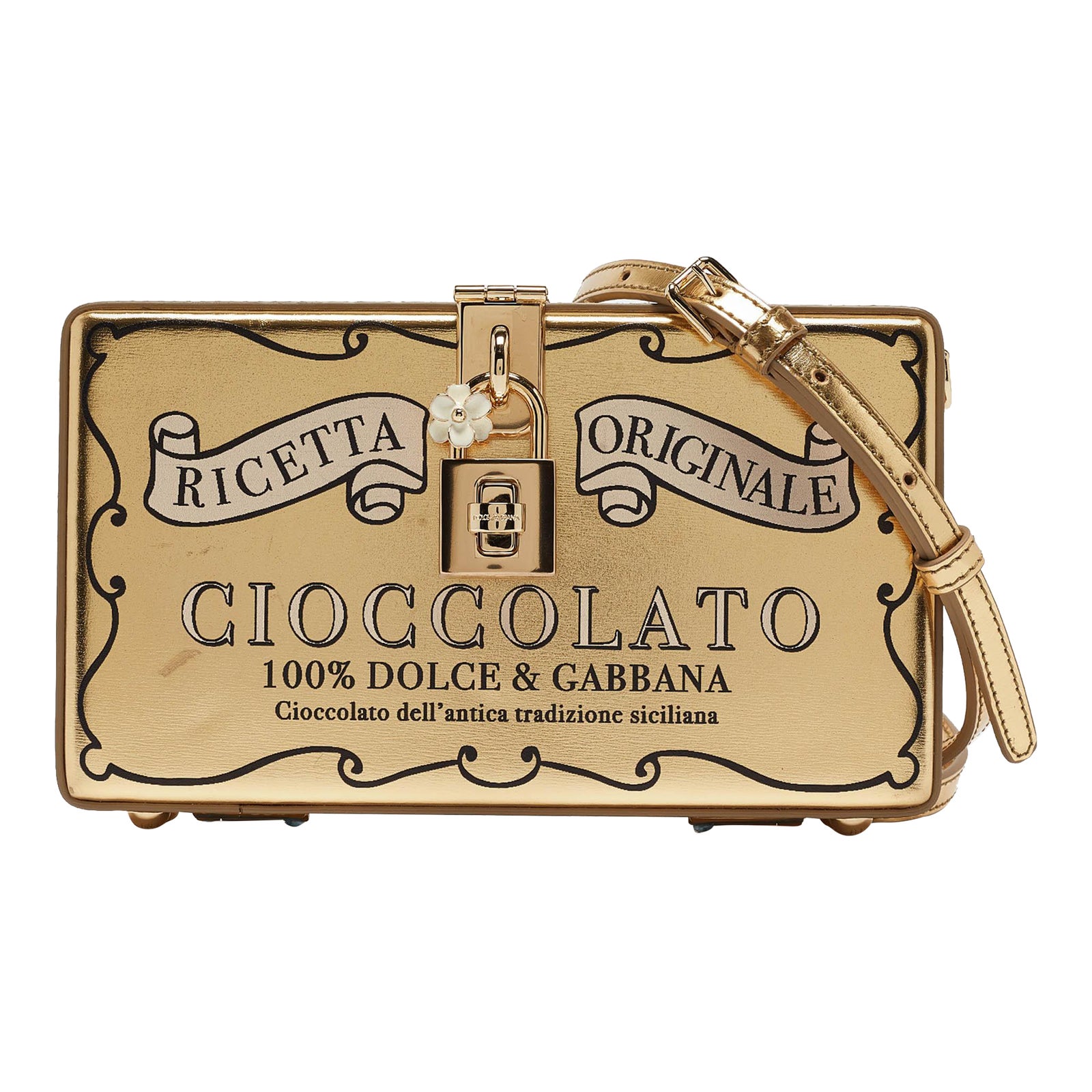 Dolce & Gabbana Gold Leather Cioccolato Dole Box Bag | Chairish