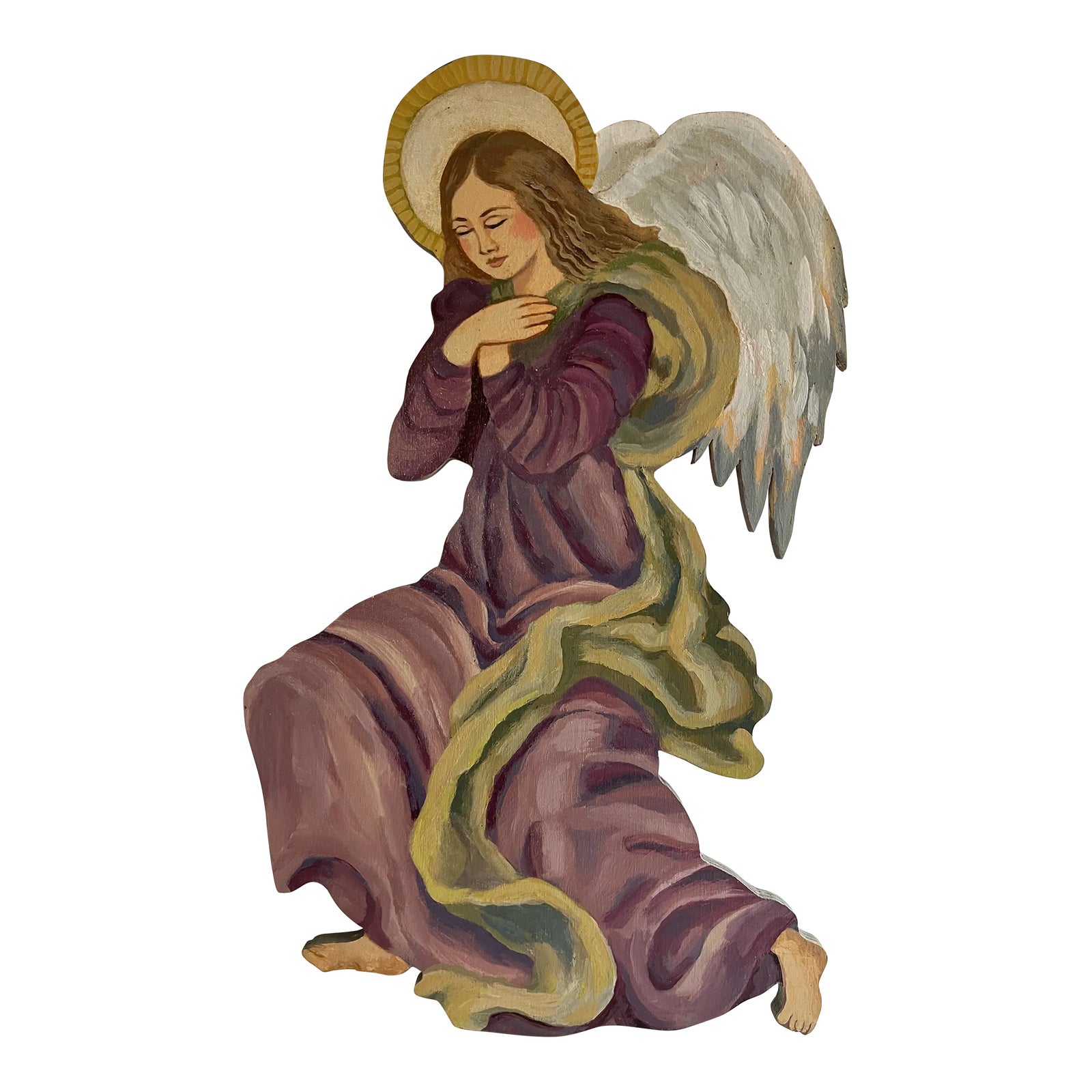 1999 Folk Art Renaissance Style Angel on Wood by Nancy Weinberg | Chairish