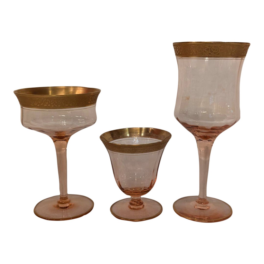 1950s Pink Crystal Stemware Set- 3 Pieces | Chairish