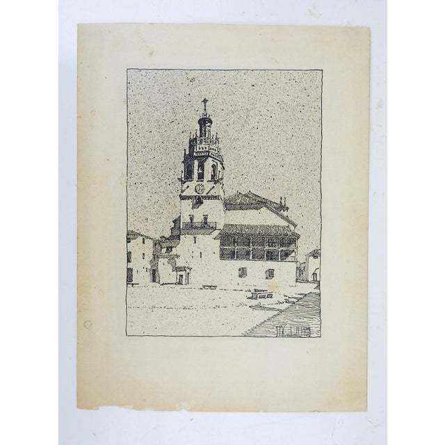Antique 1908 Architectural Pen & Ink Study Drawing | Chairish