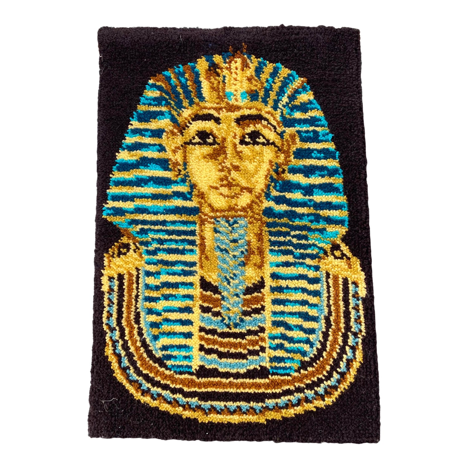 Vintage King Tutankhamun Latch Hook Textile Wall Art | Chairish