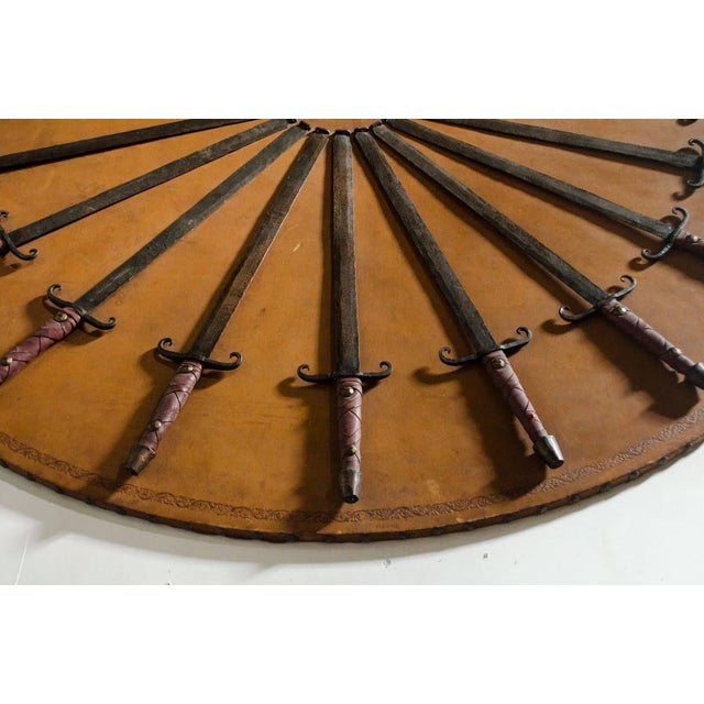 1950s Folk Art Medieval Leather and Sword Hanging Decor | Chairish
