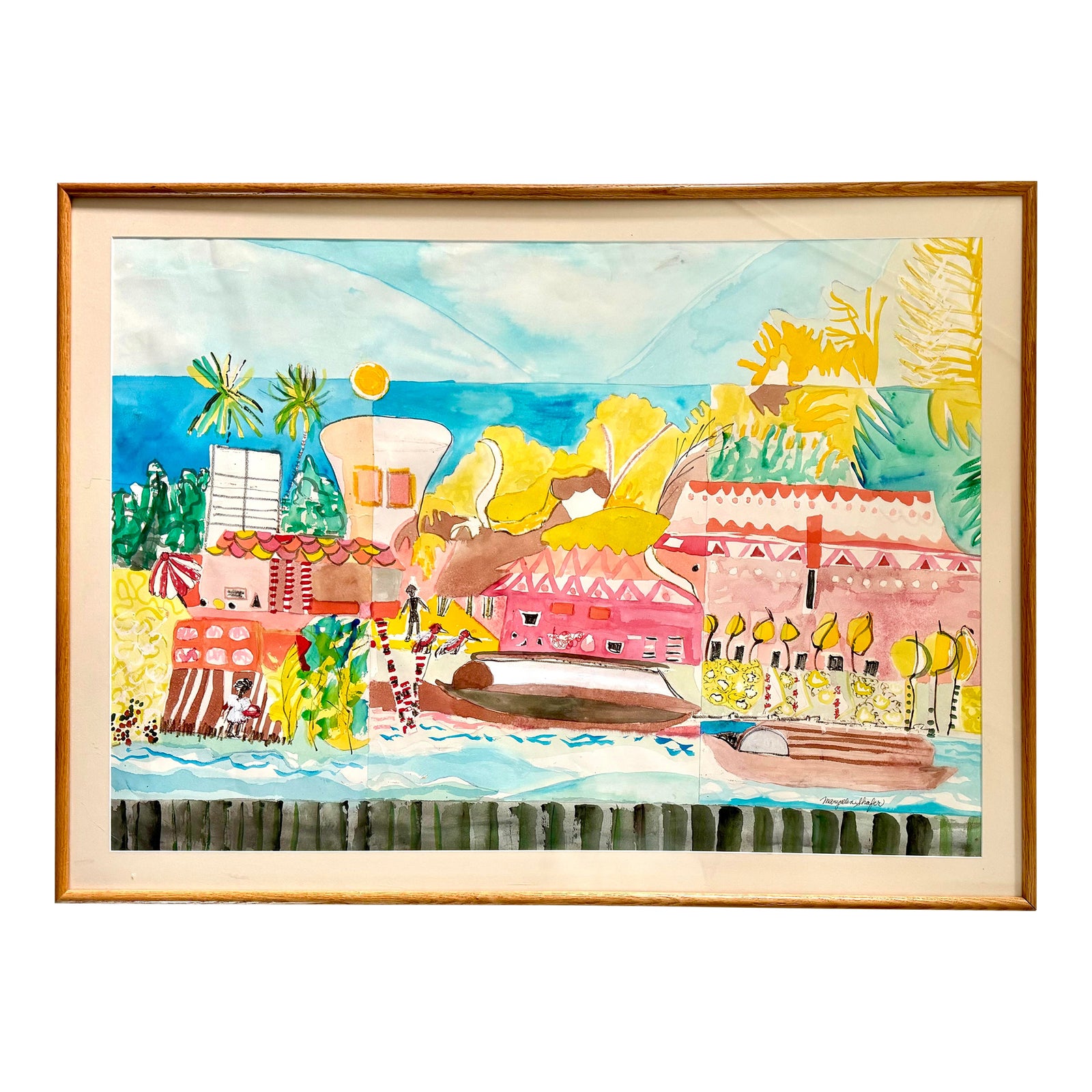 Large Caribbean Coastal Watercolor Painting Signed Maryellen Shafer ...