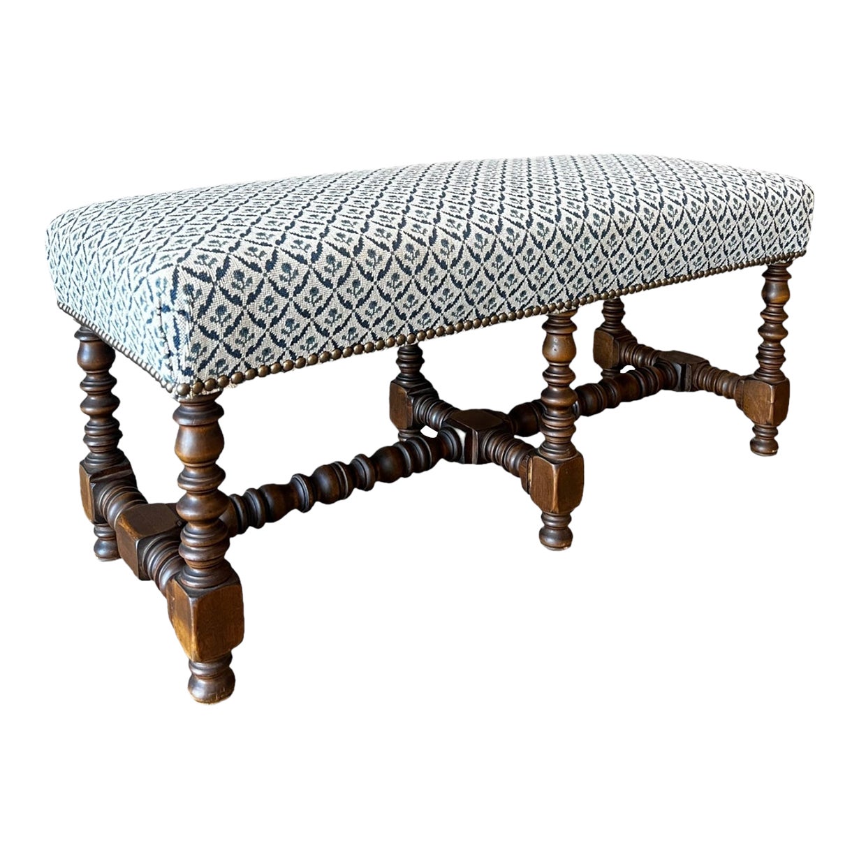 Mid 20th Century Louis XIII Style Turned Wood Bench by Valenti | Chairish