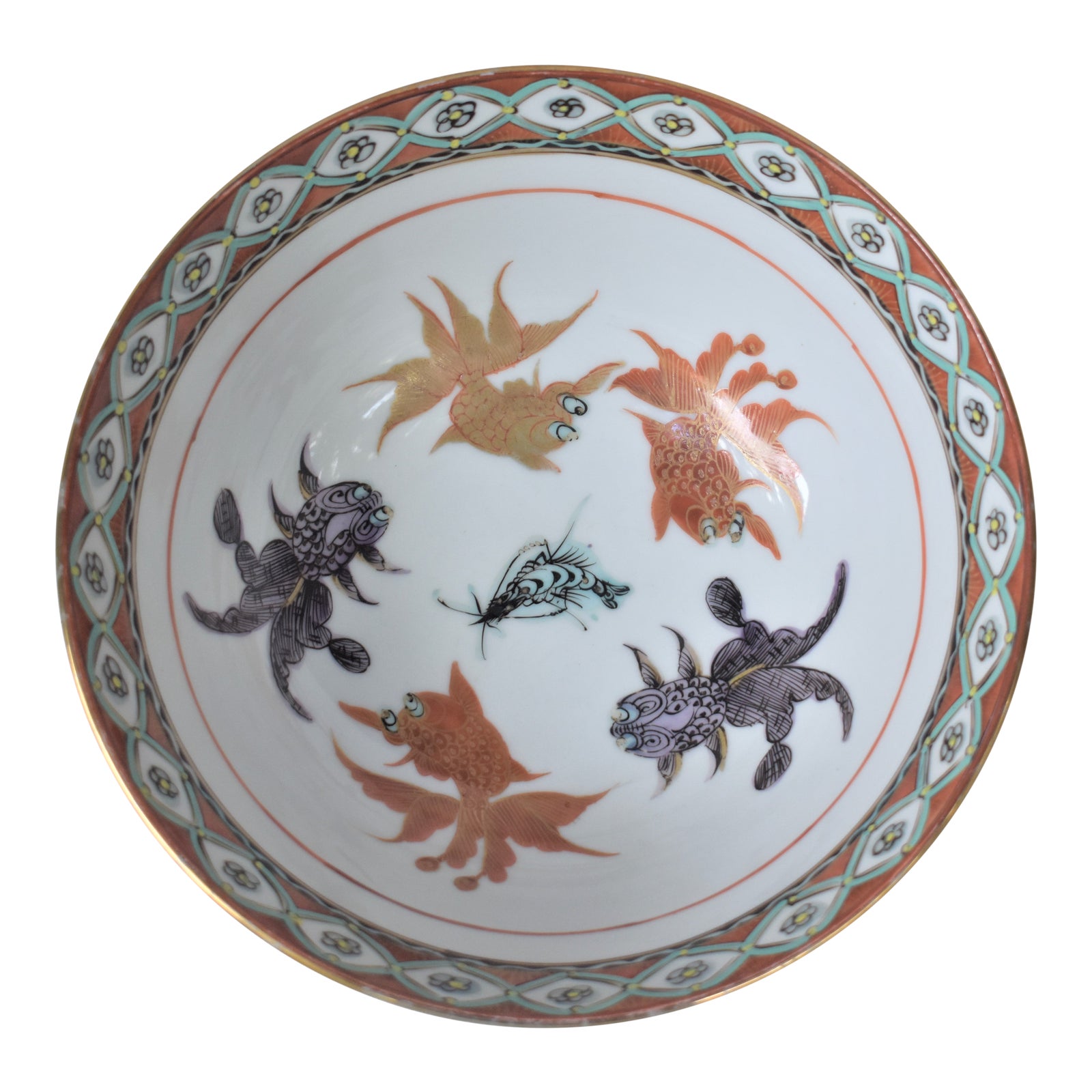Vintage Chinese Koi Bowl | Chairish