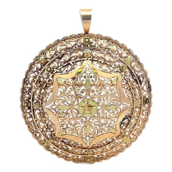 Peruvian 18k Gold Filigree Pendant Large Round Dome Floral Design ...