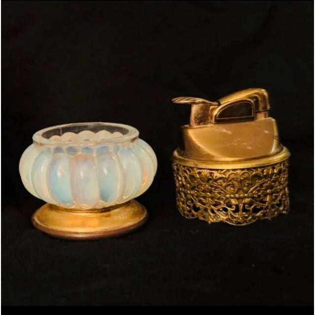 Pair of Vintage Murano Hand Blown Opaline Glass and Bronze Lighters ...