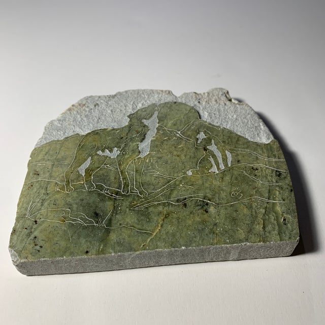 1970s Canadian Sandstone Etched Wolf Tile | Chairish