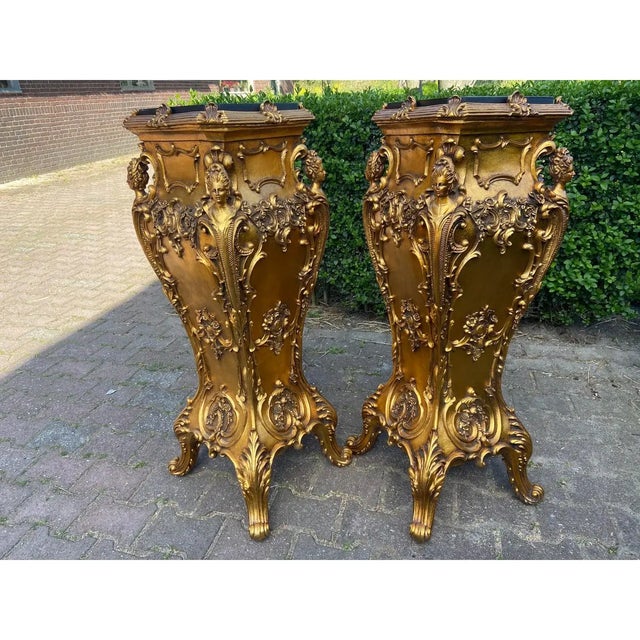 Pair of Late 20th Century Italian Baroque Rococo Style Gold Pedestals ...