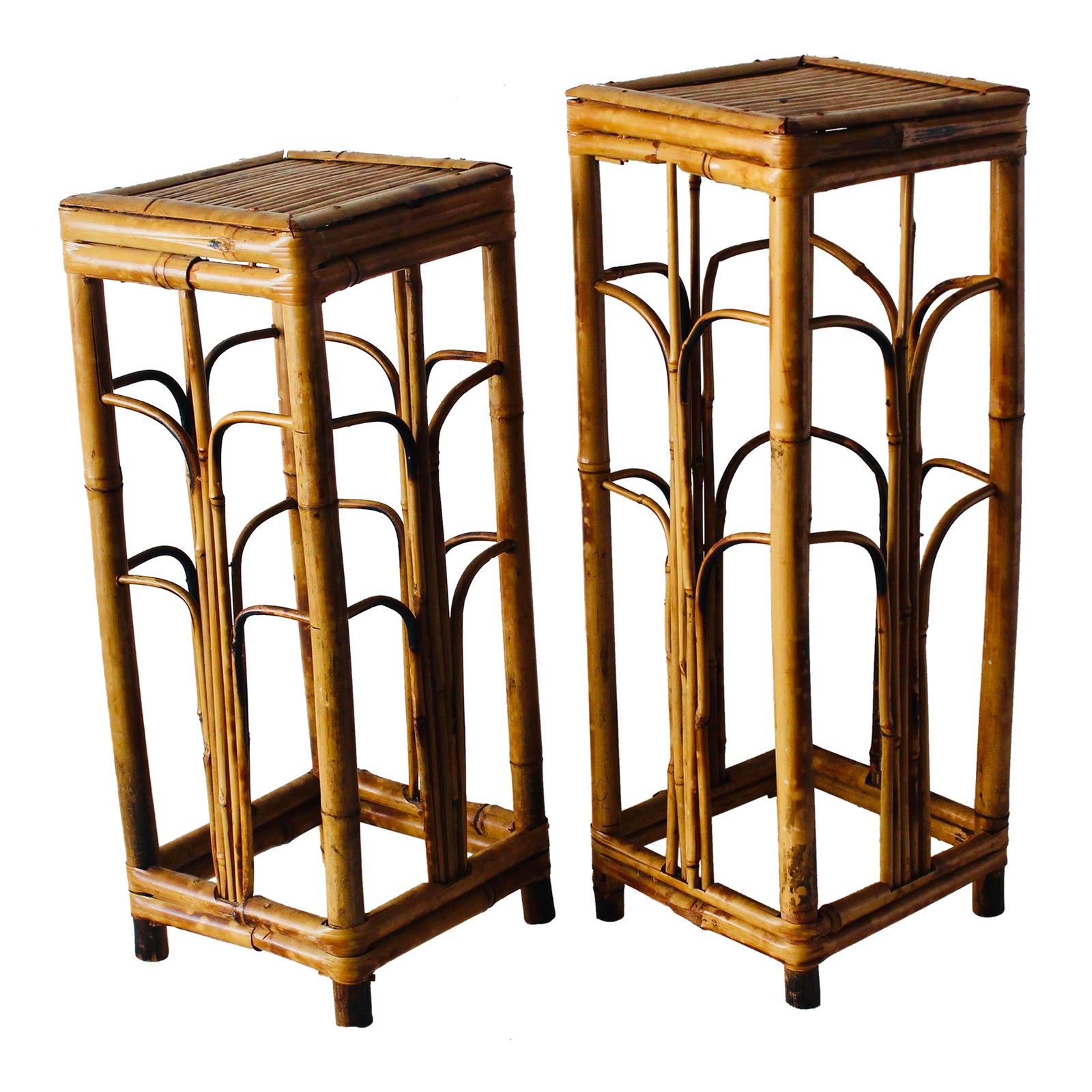 Vintage Burnt "Tortoise Shell" Style Bamboo Pencil Reed Plant Stands-A ...