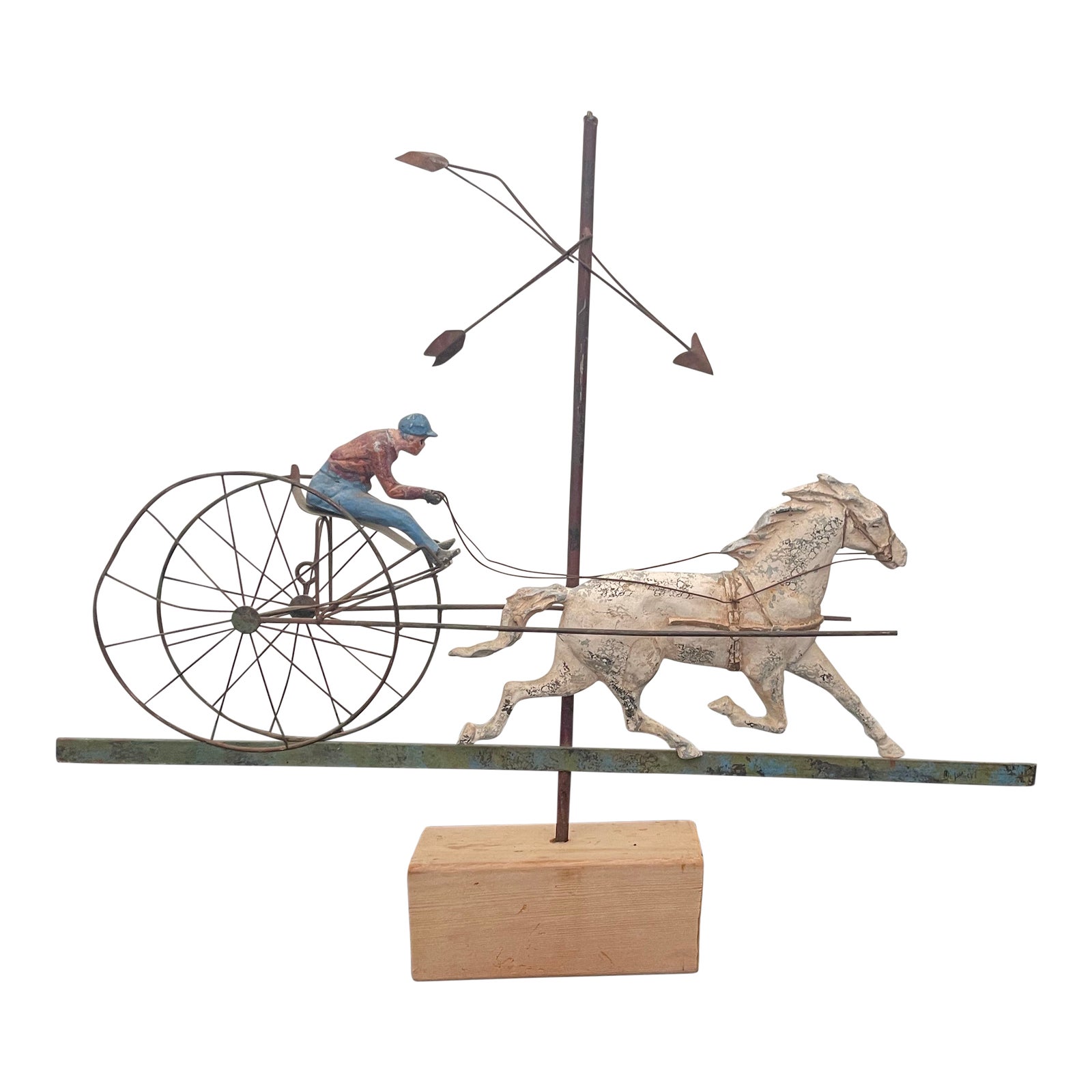 Antique Horse and Sulky Weathervane on Wooden Stand | Chairish