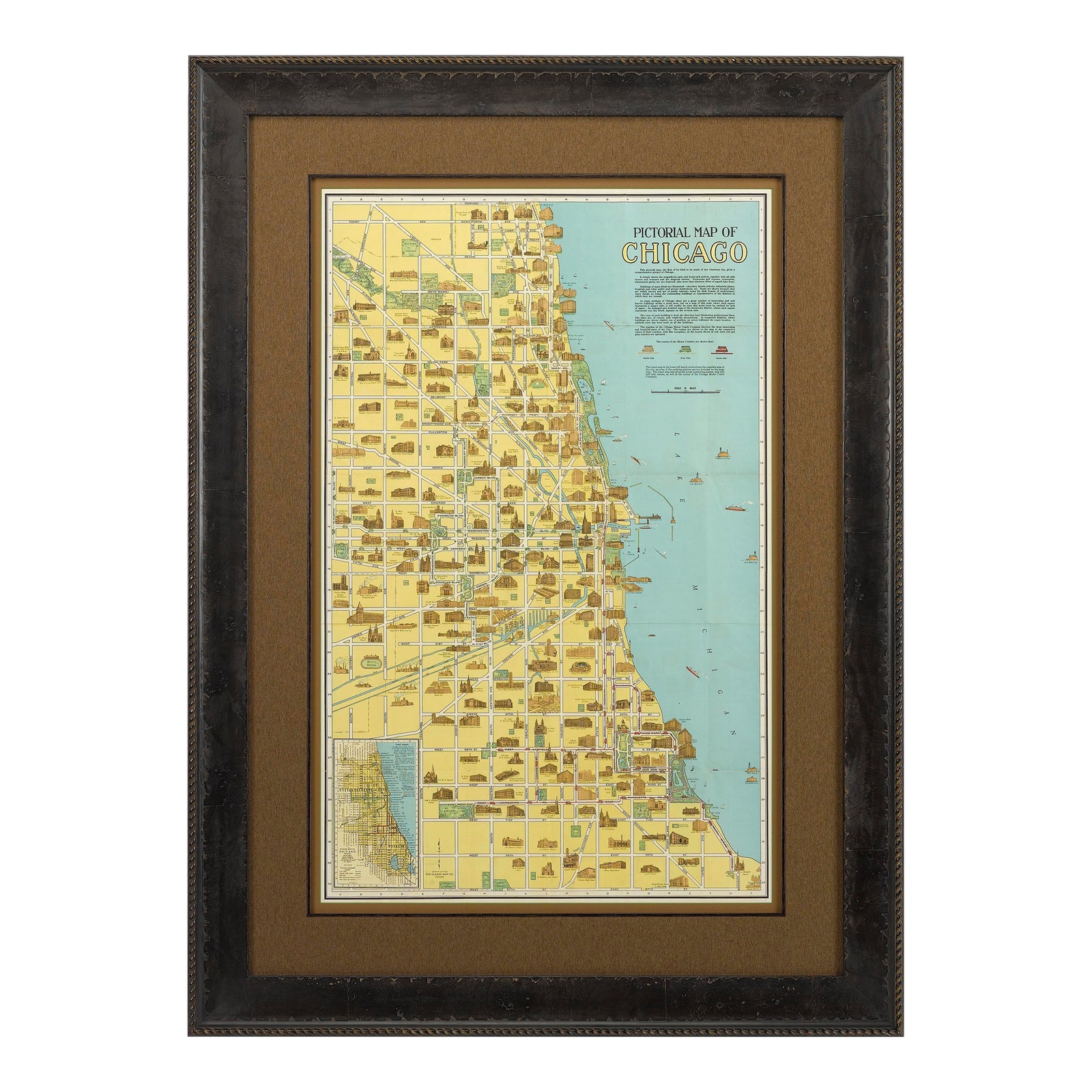1926 "Pictorial Map of Chicago" by the Clason Map Co. | Chairish