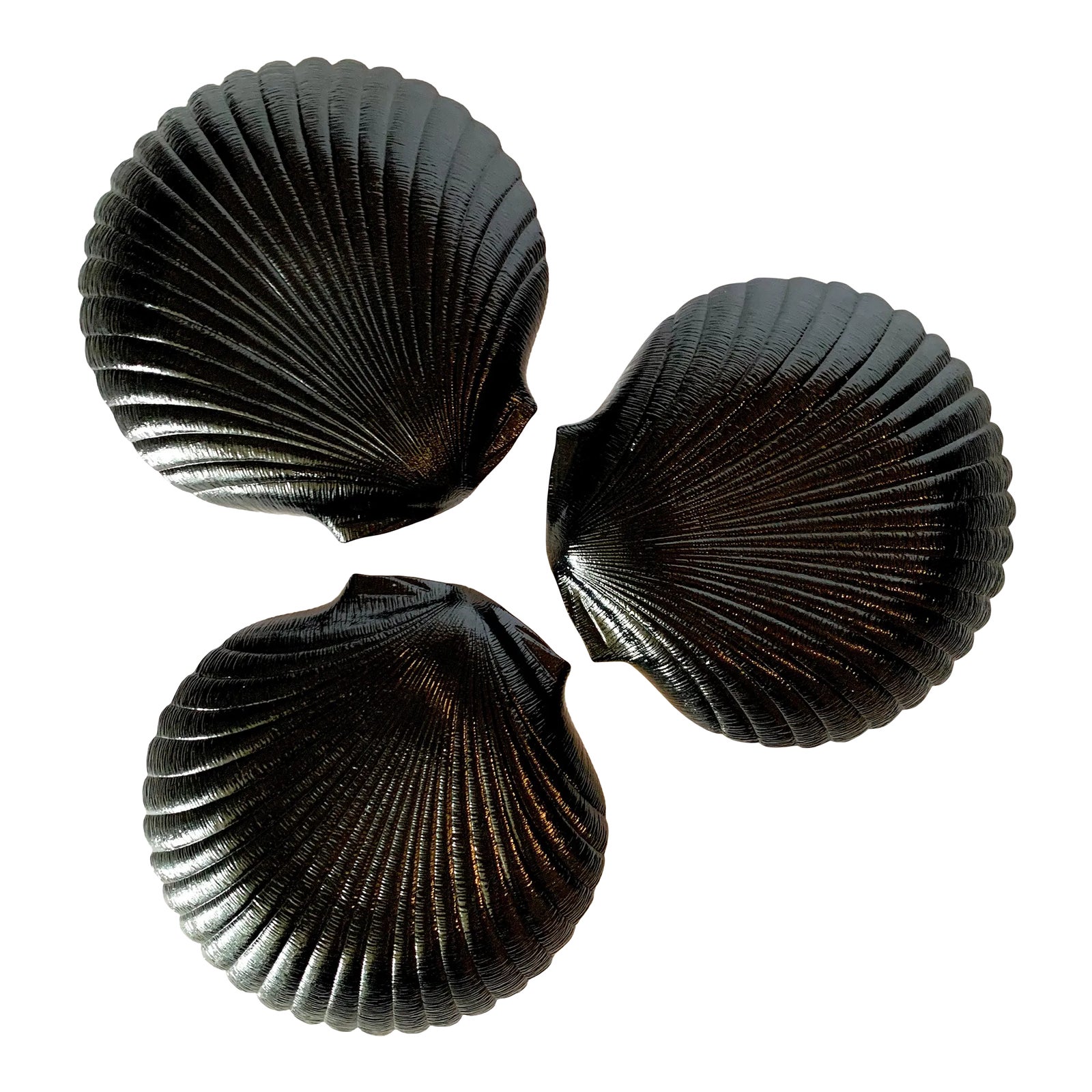 Vintage Arcoroc Black Glass Shell Scallop Dishes - Set of 3 | Chairish