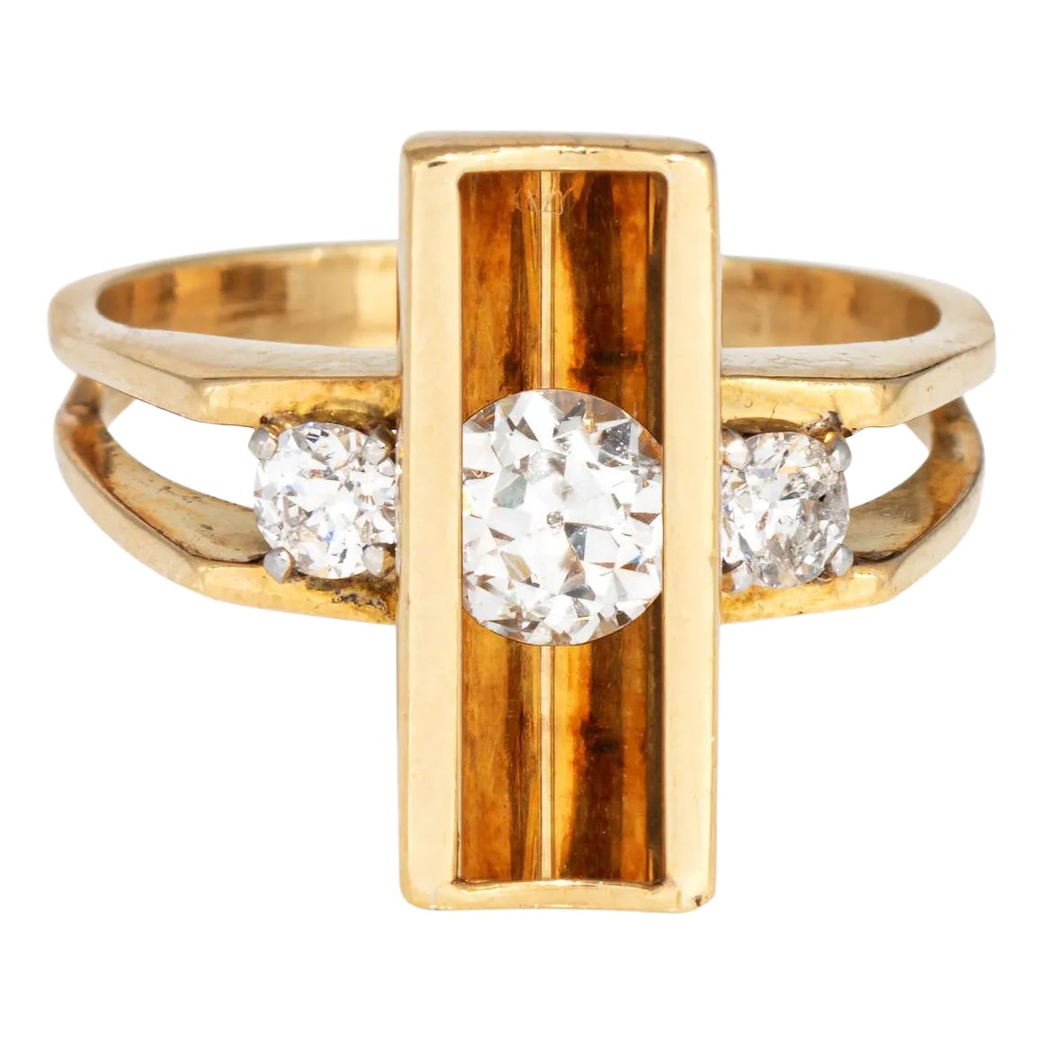70s Movable Diamond Ring Vintage 18k Yellow Gold Size 5.75 Geometric ...