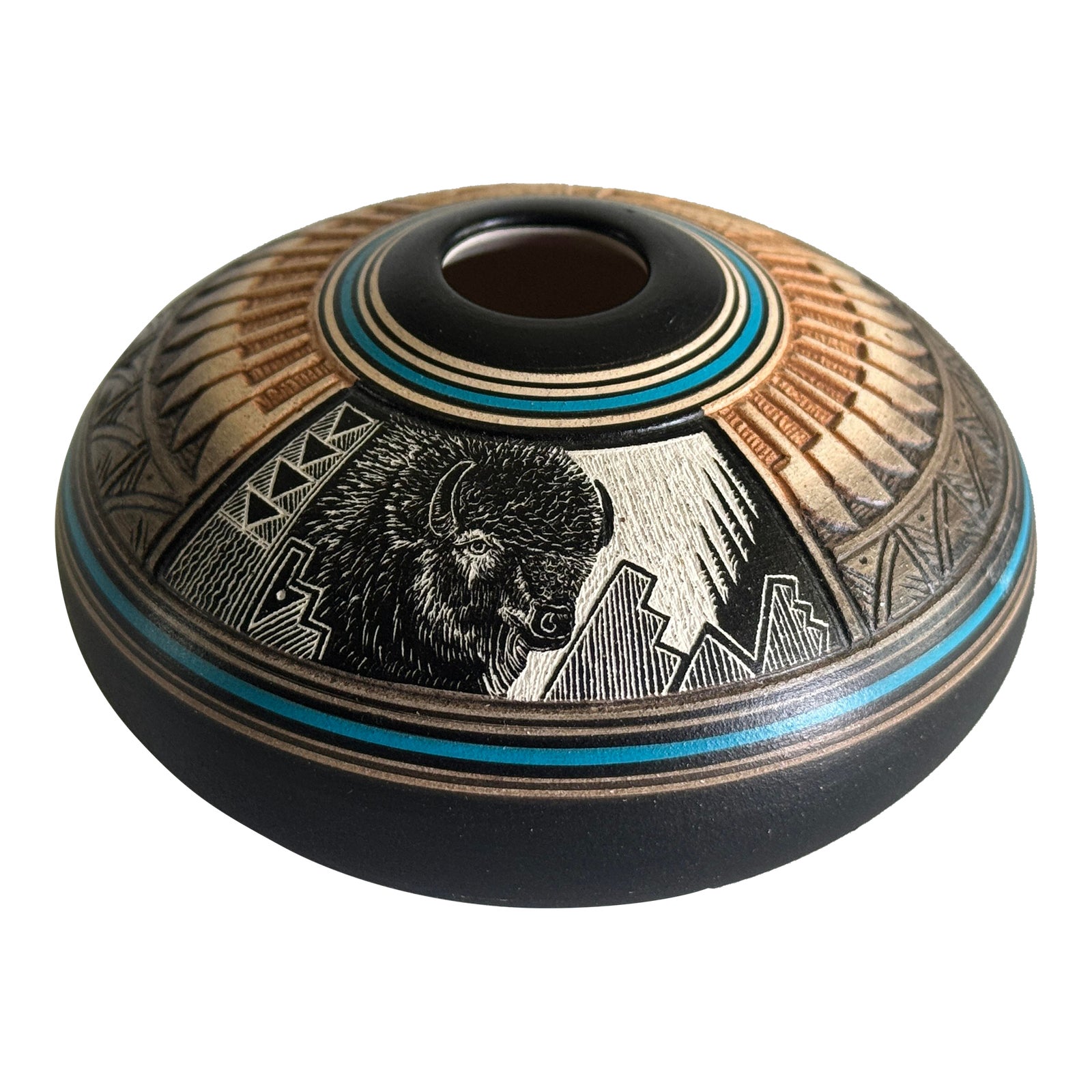 Navajo Buffalo Etched Pottery by Bob Lansing Dinē Nation Seed Pot ...