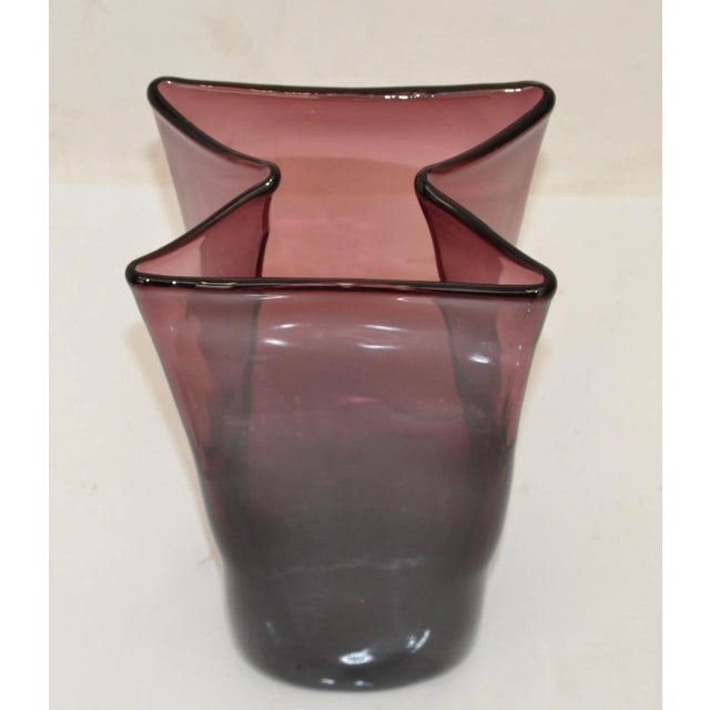 1980s Blenko Purple Paper Bag Blown Art Glass Vase American Mid-Century ...
