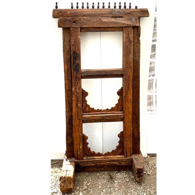 19th Century Large Indian Carved Teak Haveli Window Frame | Chairish