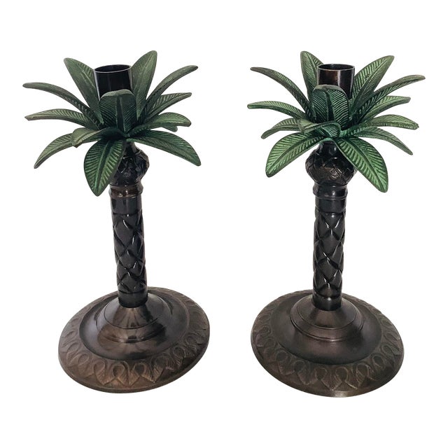 Vintage Bronze Palm Trees Candle Holders - Set of 2 | Chairish