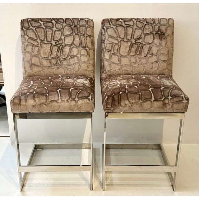 Mid Century Modern Milo Baughman Giraffe Velvet Chrome Counter Height ...