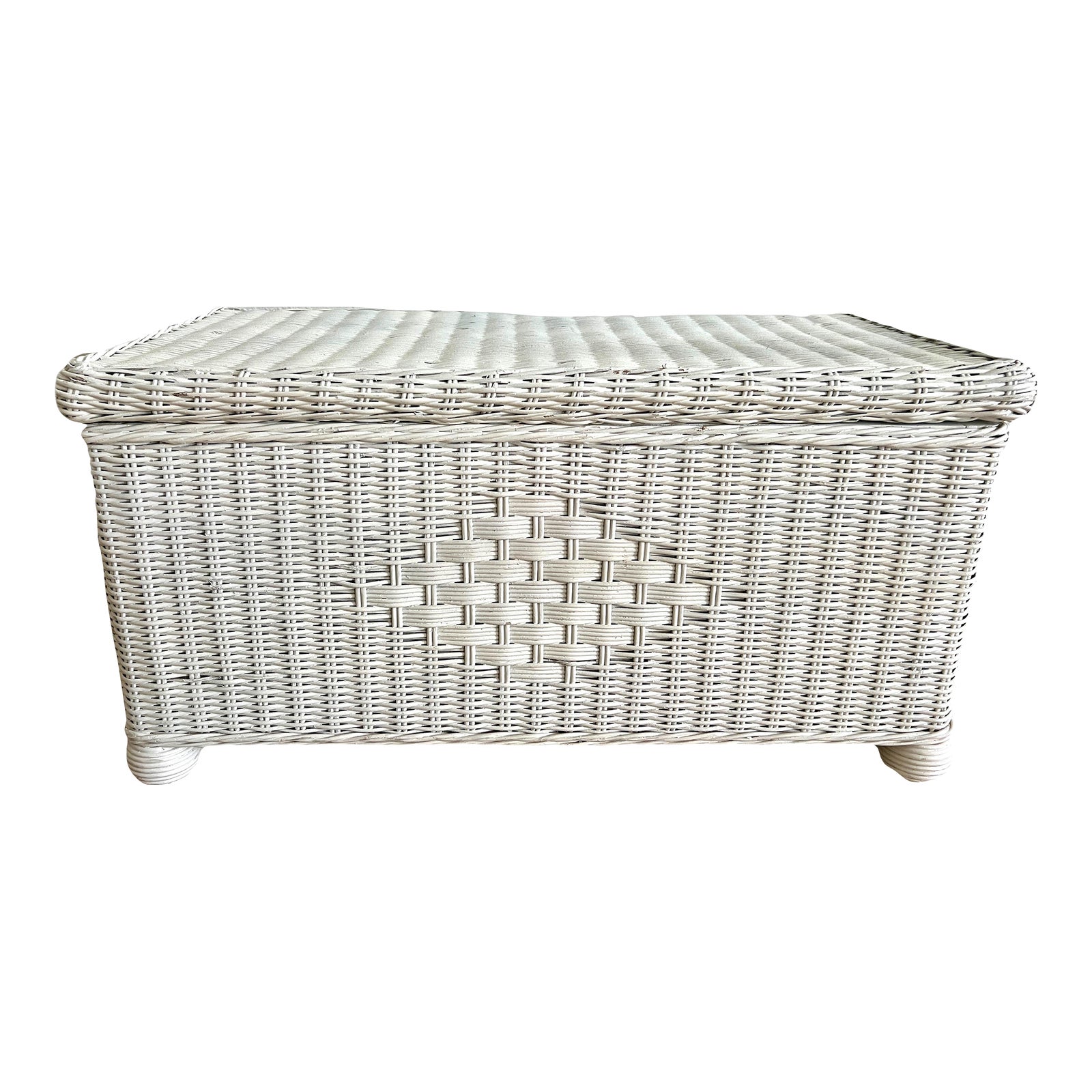 Vintage White Wicker Blanket Chest or Trunk, Lloyd Loom Style | Chairish