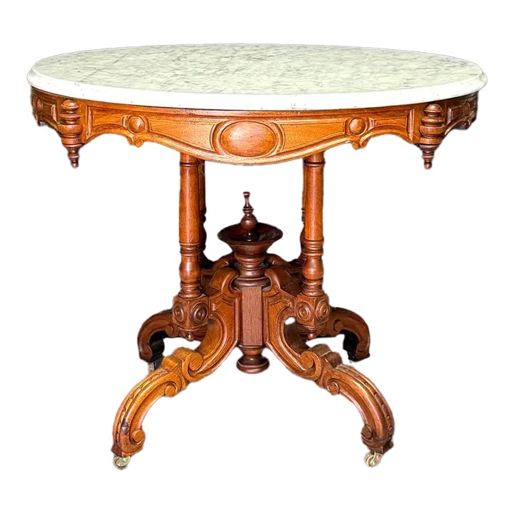 Antique Victorian 19th C Carved Walnut Renaissance Revival Marble Top ...