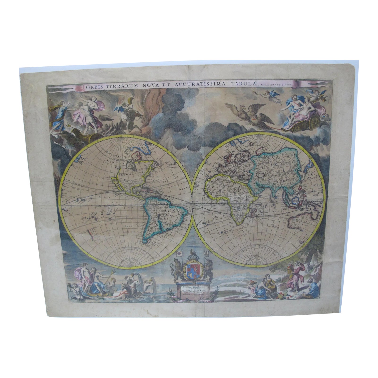Antique 1680 Orbis Terrarum Nova Et Ac⁹curatissima Tabula 2 Hemisphere ...