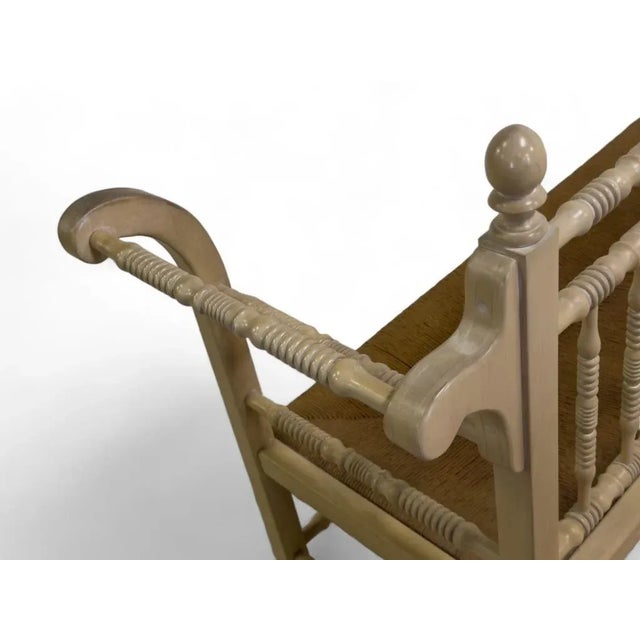 Stick & Ball Rush Seat Limewashed Bench | Chairish