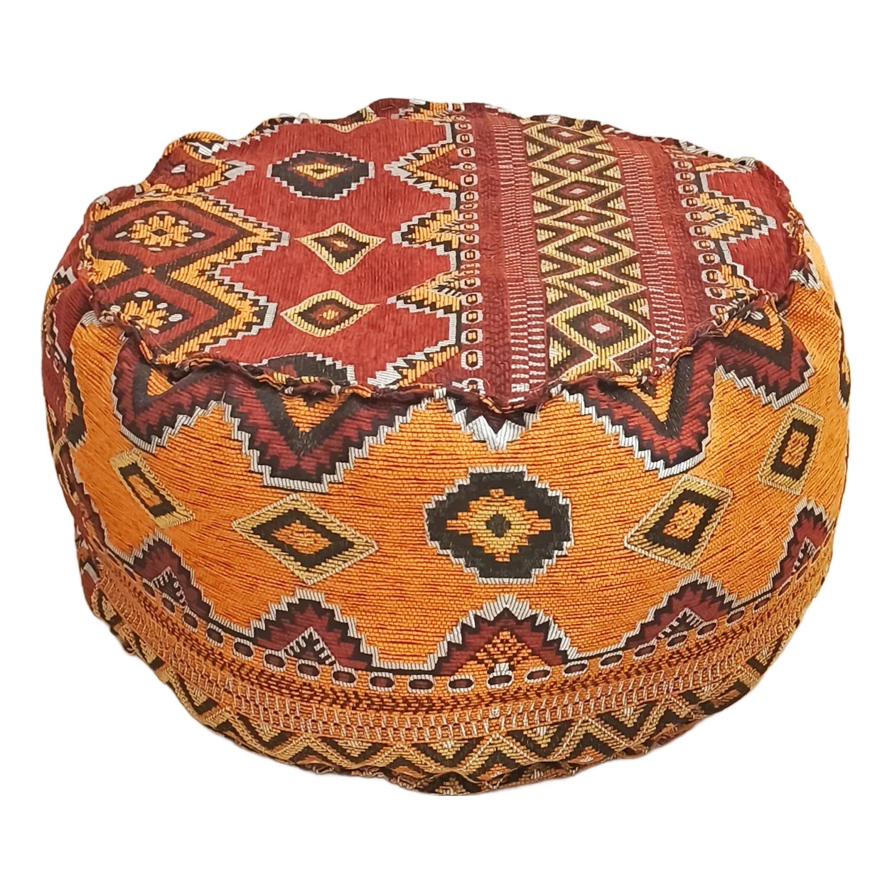 Moroccan Pouf -Style Pouf Ottoman in Warm Earthy Tones | Chairish