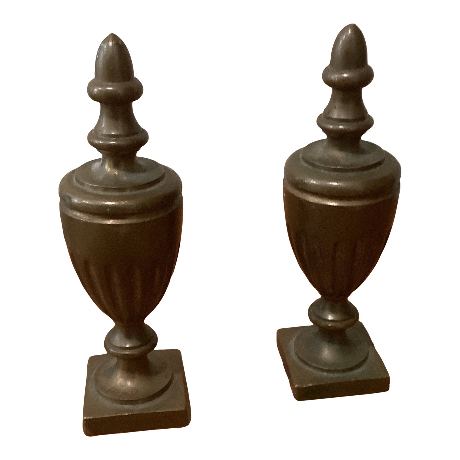 Vintage Pair of Heavy Solid Cast Bronze Patinated Urn Finials | Chairish