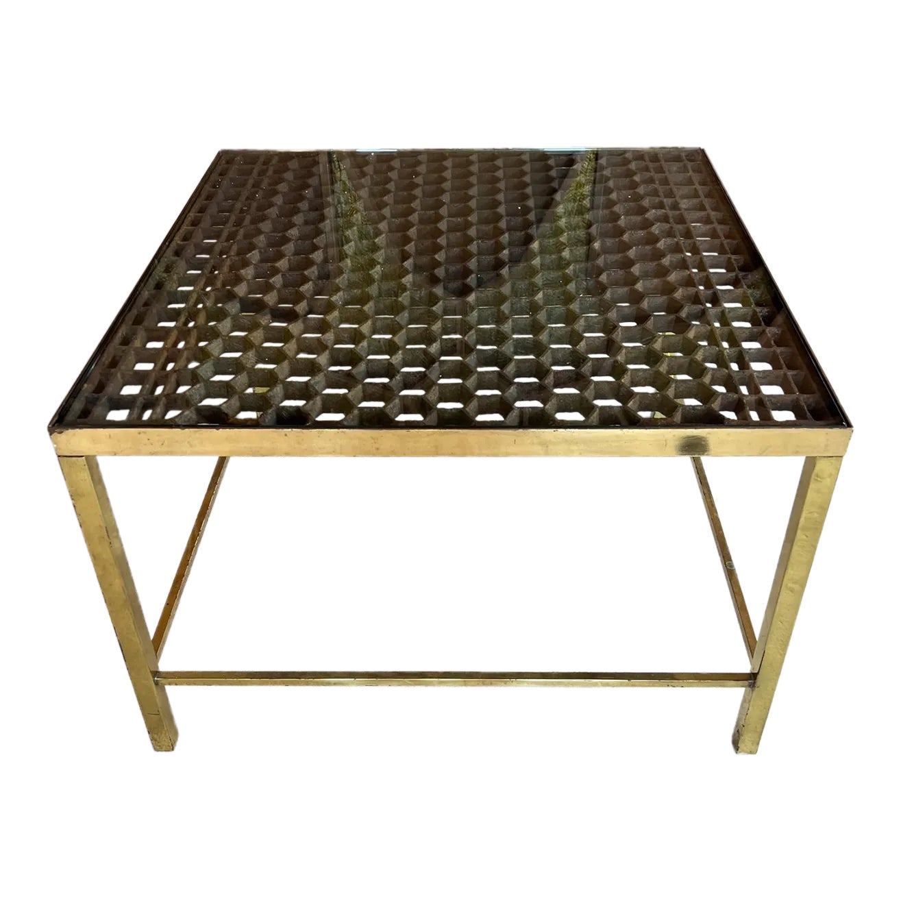 1960s Sensational Custom Side Table Brass and Iron Grate | Chairish