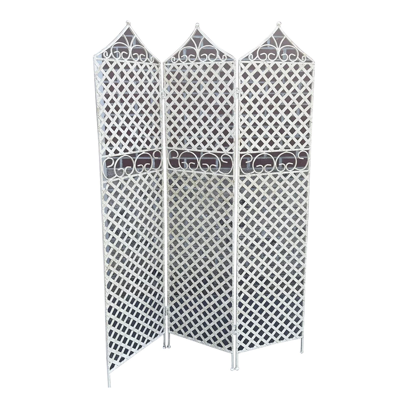 1950s Rustic Ivory Wrought Iron 3-Panel Folding Room Divider Metal ...