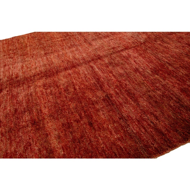 Hand-Loom Modern Gabbeh Style Wool Rug With Solid Rust Color | Chairish