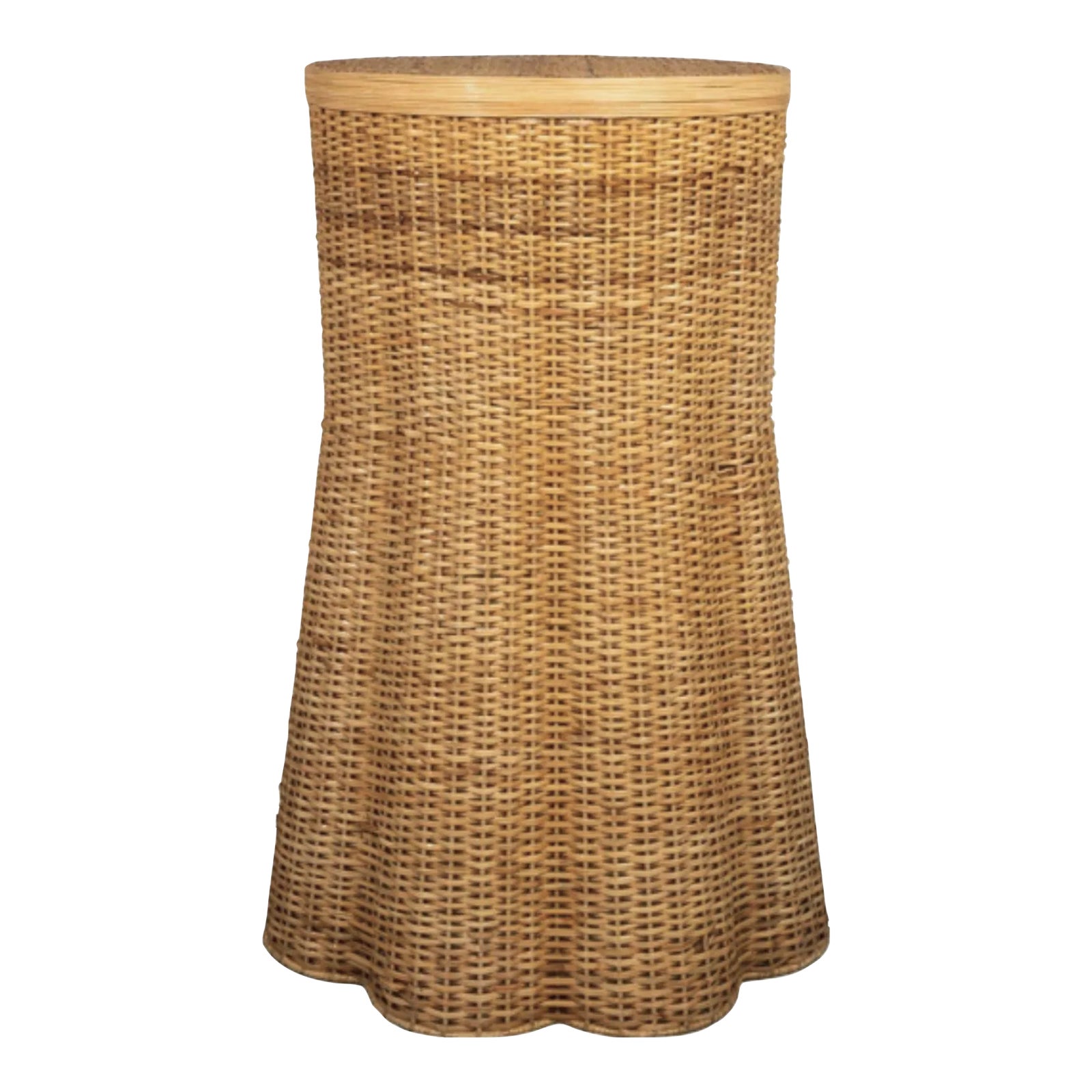 Scalloped Wicker Stool Table, 33" | Chairish