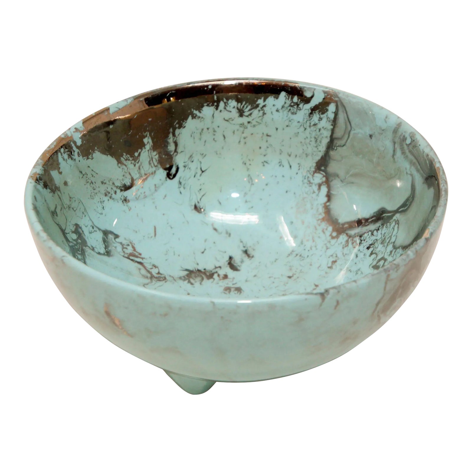 Sascha Brastoff "Surf Ballet" Footed Bowl Aqua Blue and Silver | Chairish