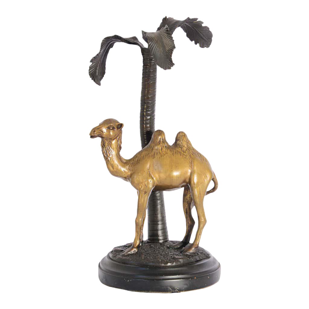 Midcentury Bronze Camel Under a Palm Tree | Chairish