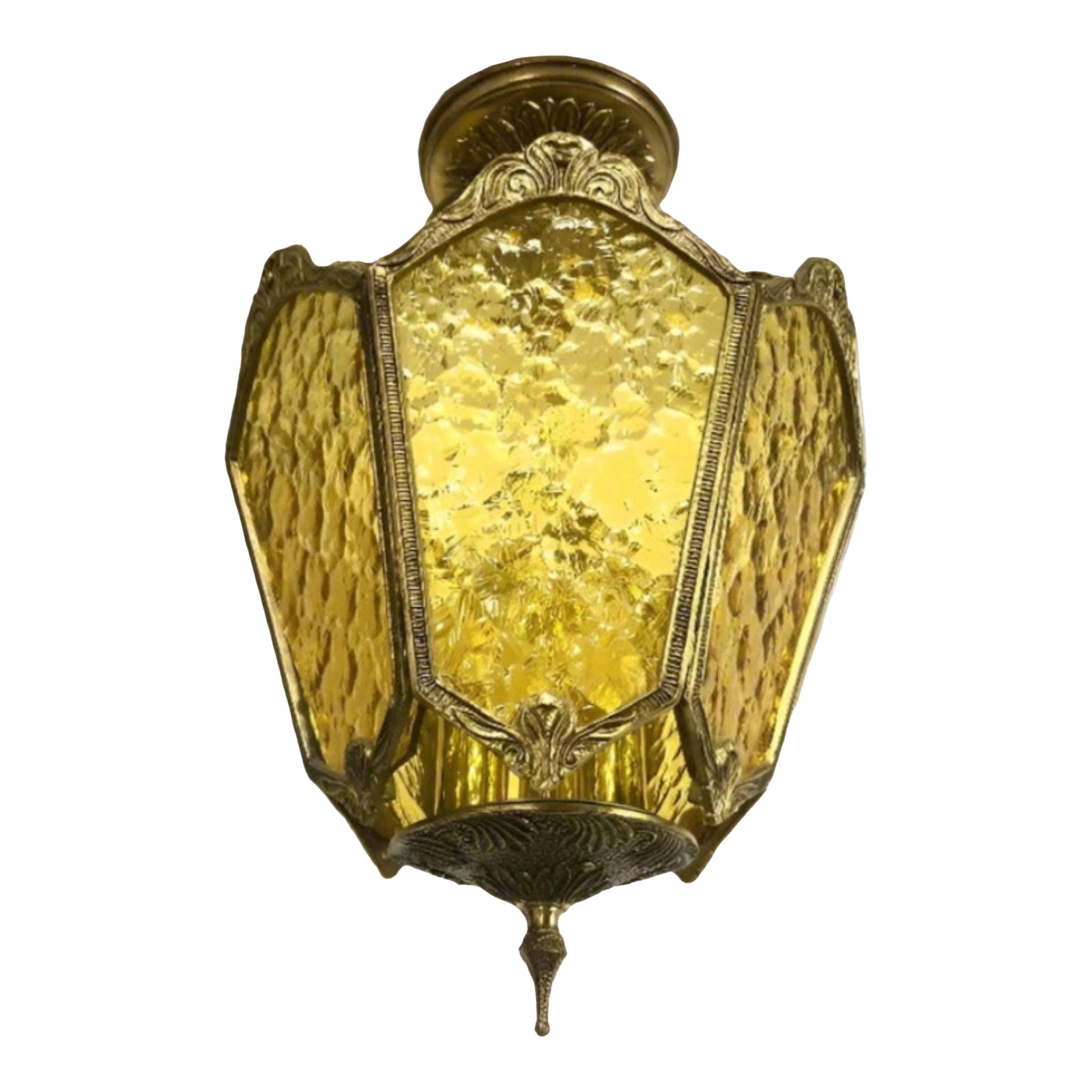 Mid-Century Modern Bronze & Pebbled Glass Ceiling Fixture | Chairish