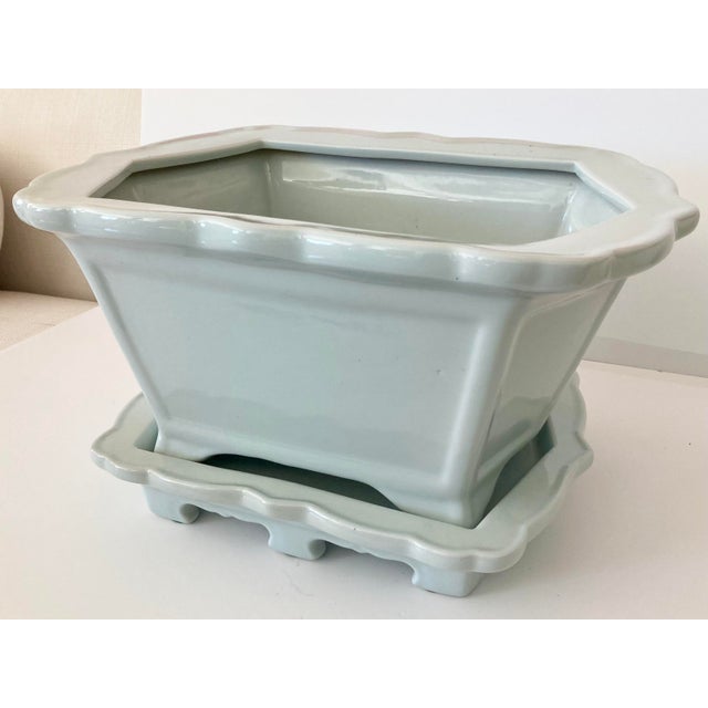 Glazed Chinese Ceramic Cachepot With Lower Water Tray #2 | Chairish