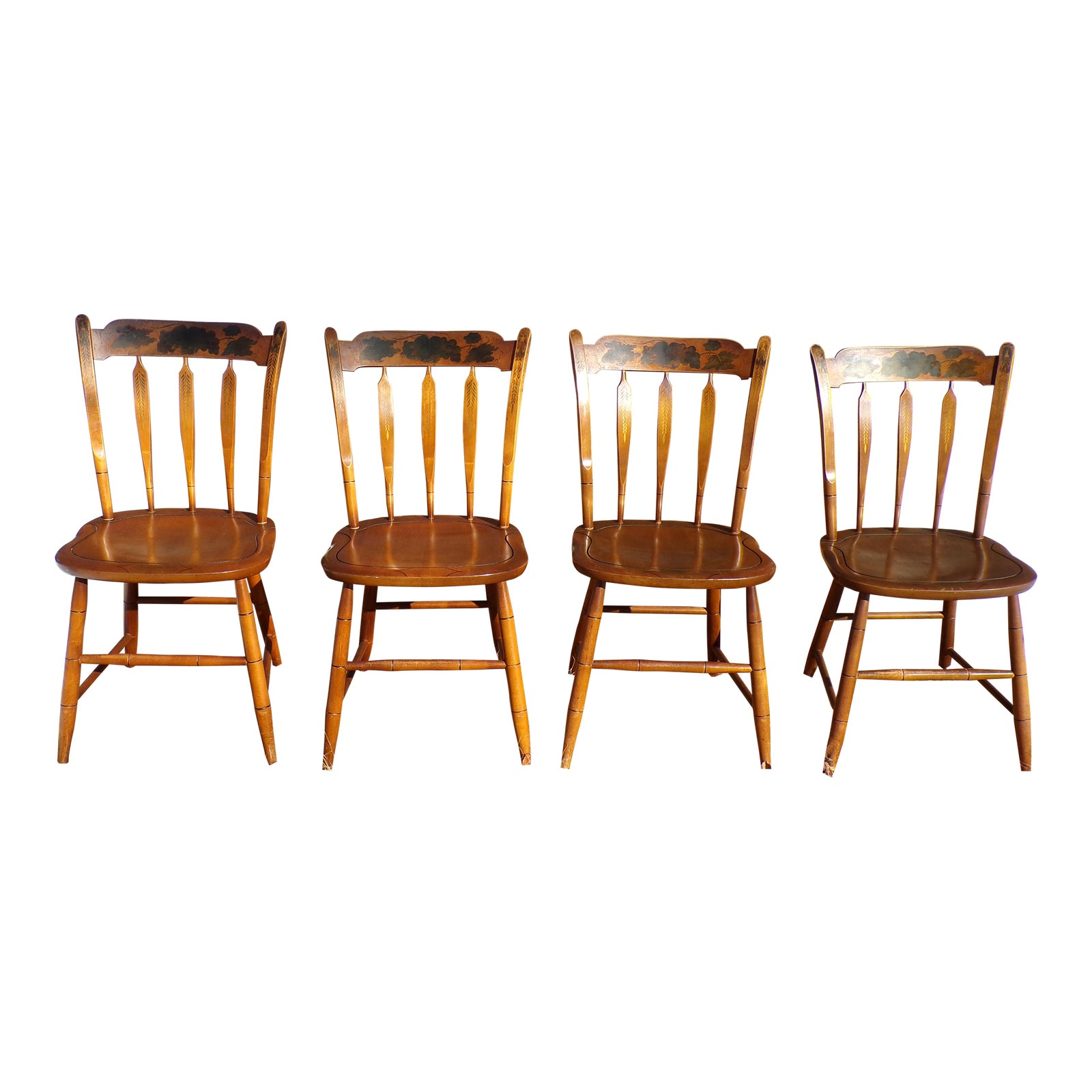 Vintage Set of 4 L. Hitchcock Arrow Back Solid Maple Stenciled Dining ...