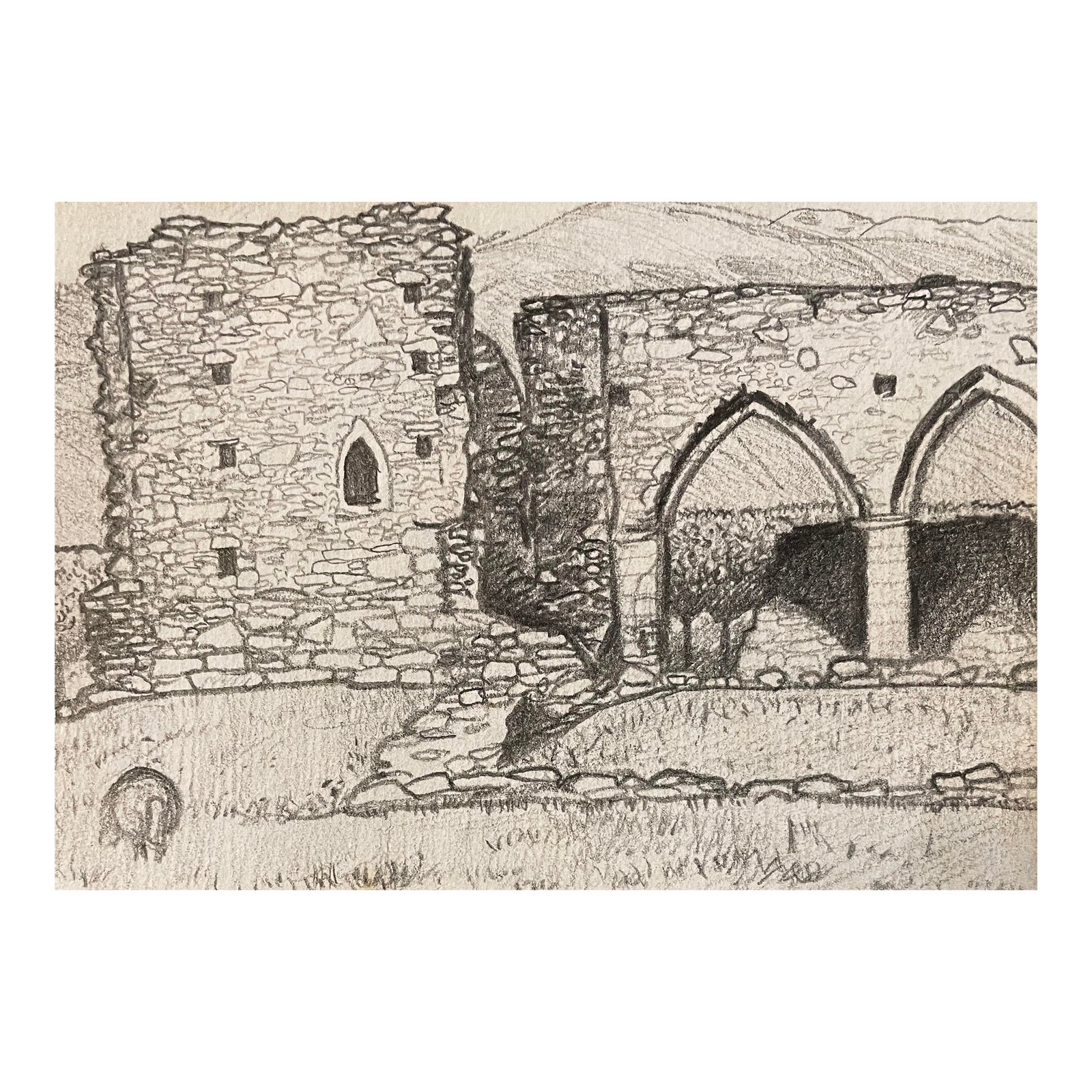 1986 Robert Angeloch Cyber Abbey Wales Drawing | Chairish