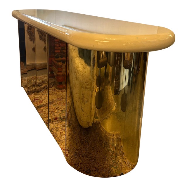 Brass and Bone - Colored Lacquer Four - Door Console/ Credenza | Chairish