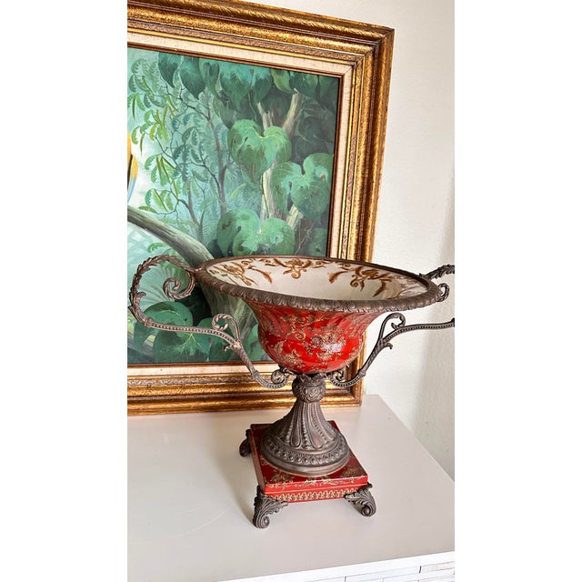 Late 20th Century Mark Roberts Footed Porcelain and Bronze Urn Bowl ...