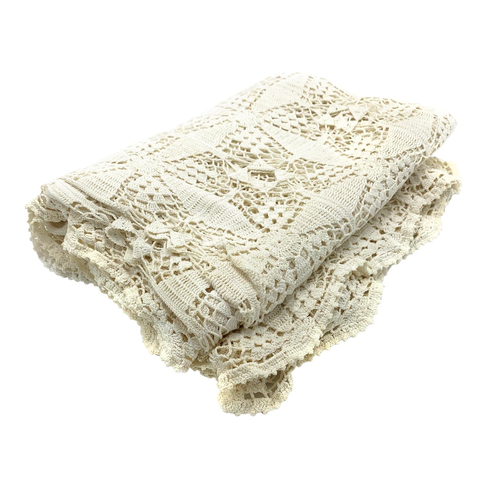 Mid Century Hand Made Intricate Doily Blanket | Chairish