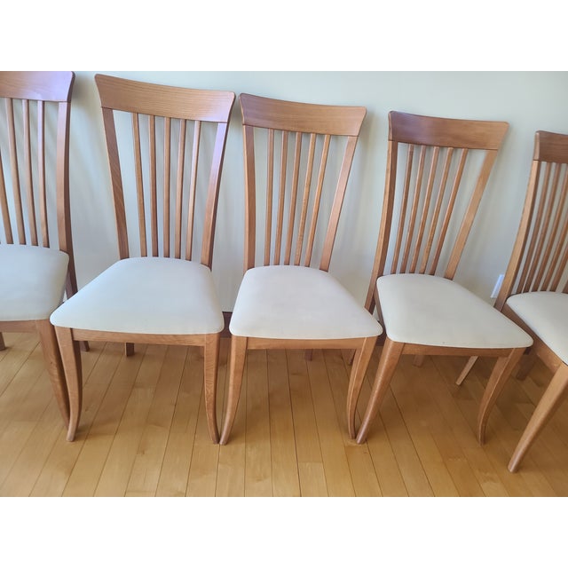 Italian Sa Antonio Sibau Slat Back Dining Chairs With Ivory Suede Seats ...