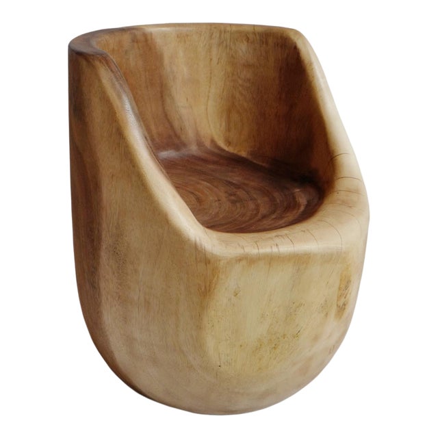 Monkey Pod Wood Scoop Seat | Chairish